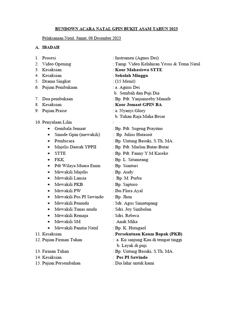 SUSUNAN ACARA NATAL GPIN BA 2023 (Go..go... Go) | PDF