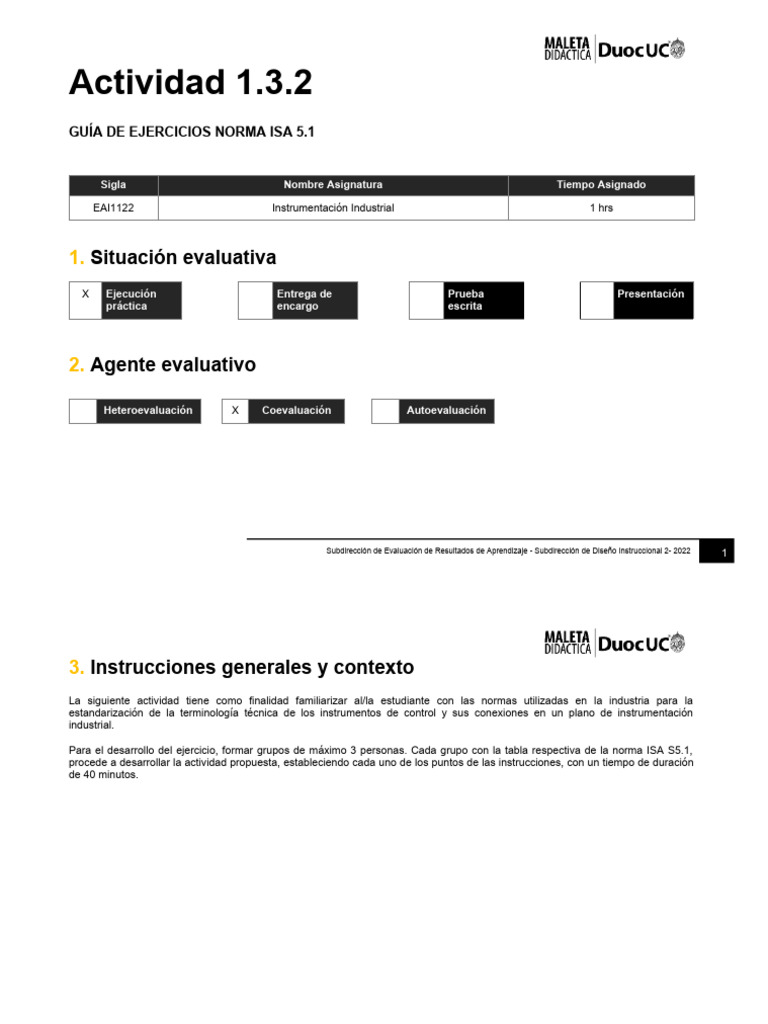 Act 1.3.2. - Guía de Ejercicios Norma ISA | Descargar gratis PDF | Evaluación | Aprendizaje