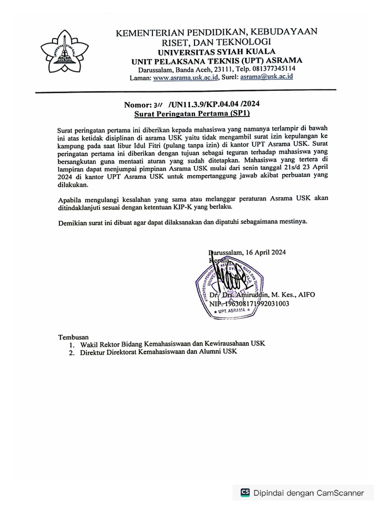 SP1 Mahasiswa Tidak Mengambil Surat Izin | PDF