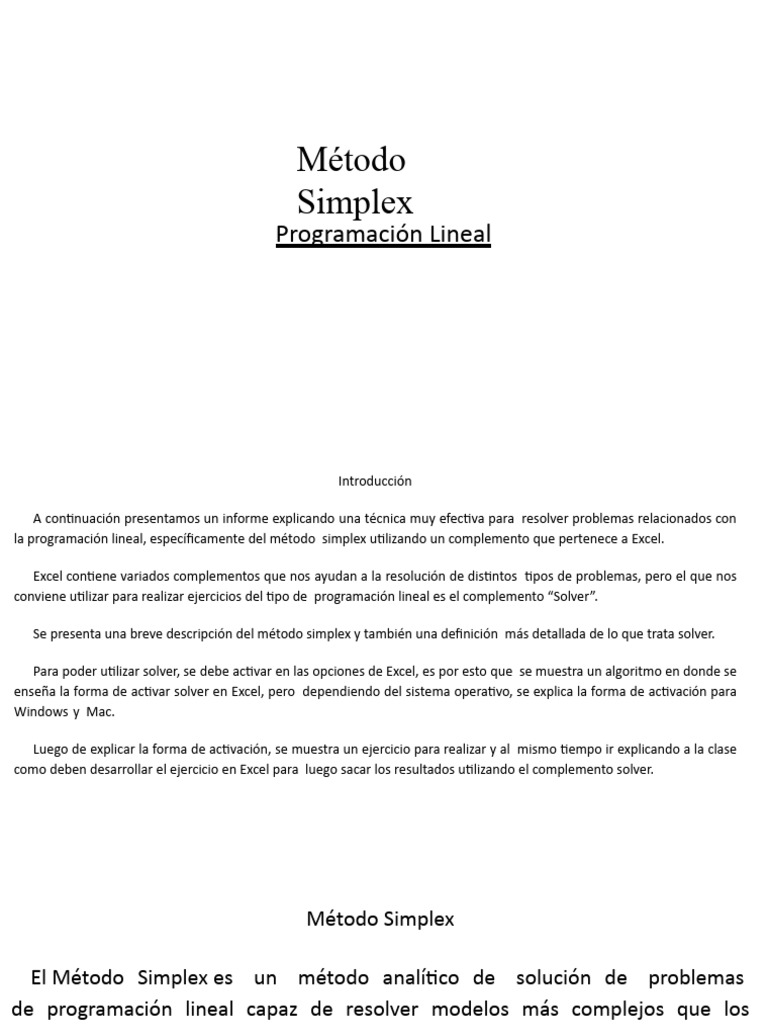 Método Simplex-1 | PDF | Programación lineal | Microsoft Excel
