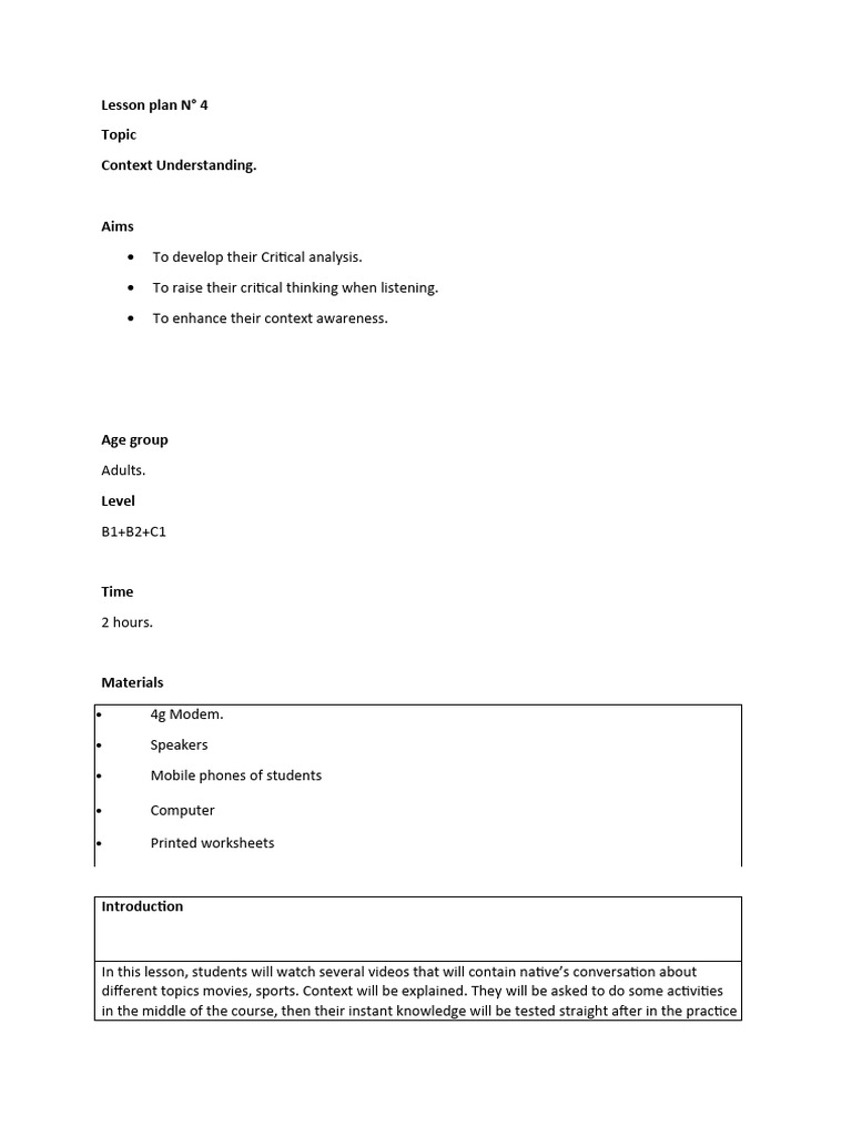Lesson Plan 4 | PDF | Lesson Plan | Critical Thinking