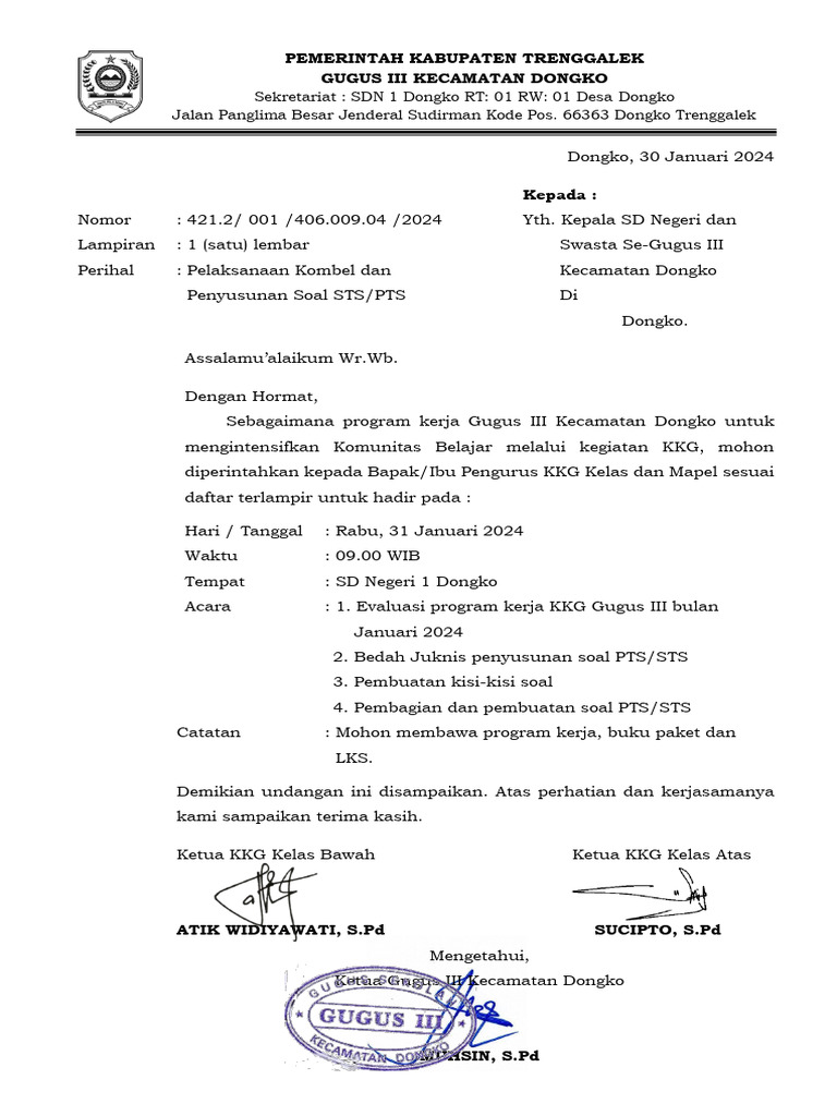 Undangan Kombel Gugus 3 | PDF | Karier & Perkembangan | Ilmu Sosial
