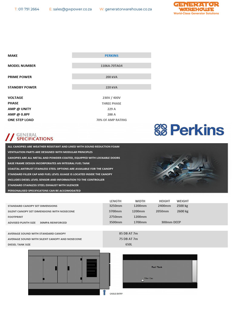 200-PERKINS-DATA-SHEET-650L-TANK | PDF | Diesel Engine | Electrical ...