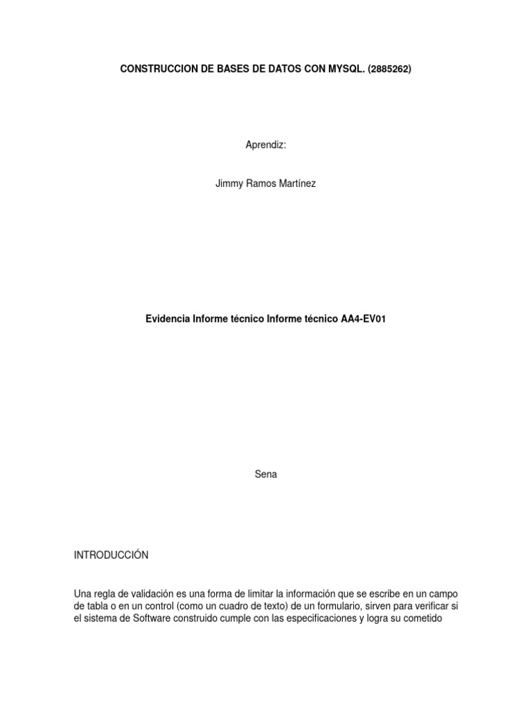 Informe Técnico AA4-EV01 | PDF | Bases de datos | Mi sql
