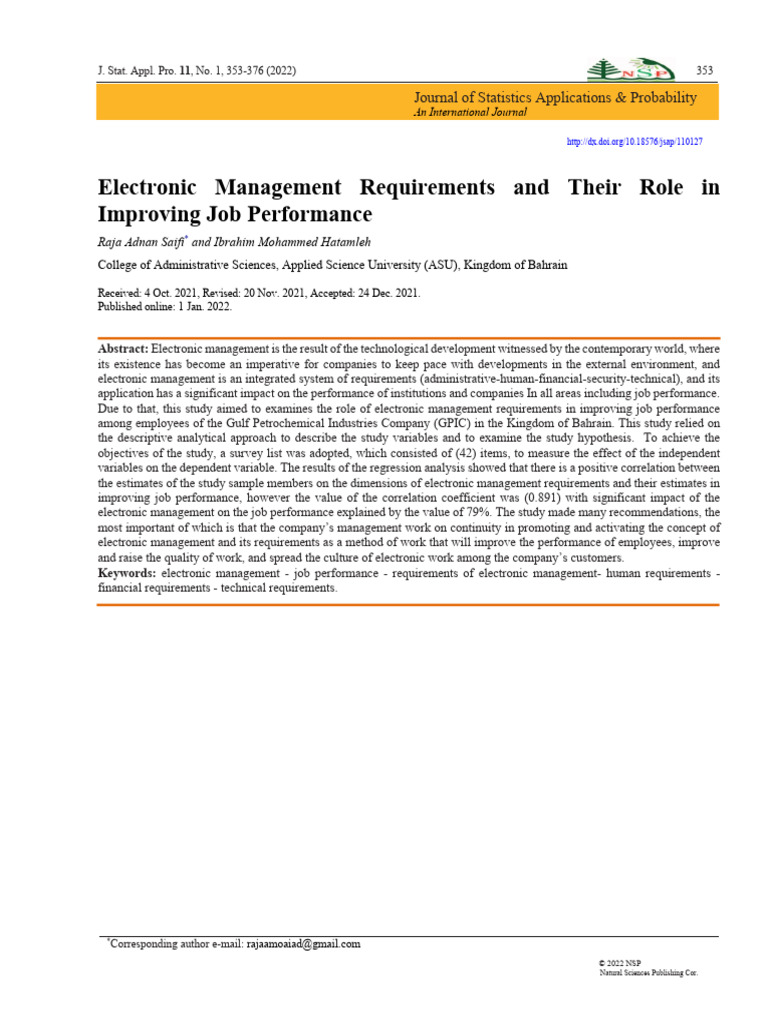 Electronic Management Requirements and Their Role in Improving Jo | PDF ...