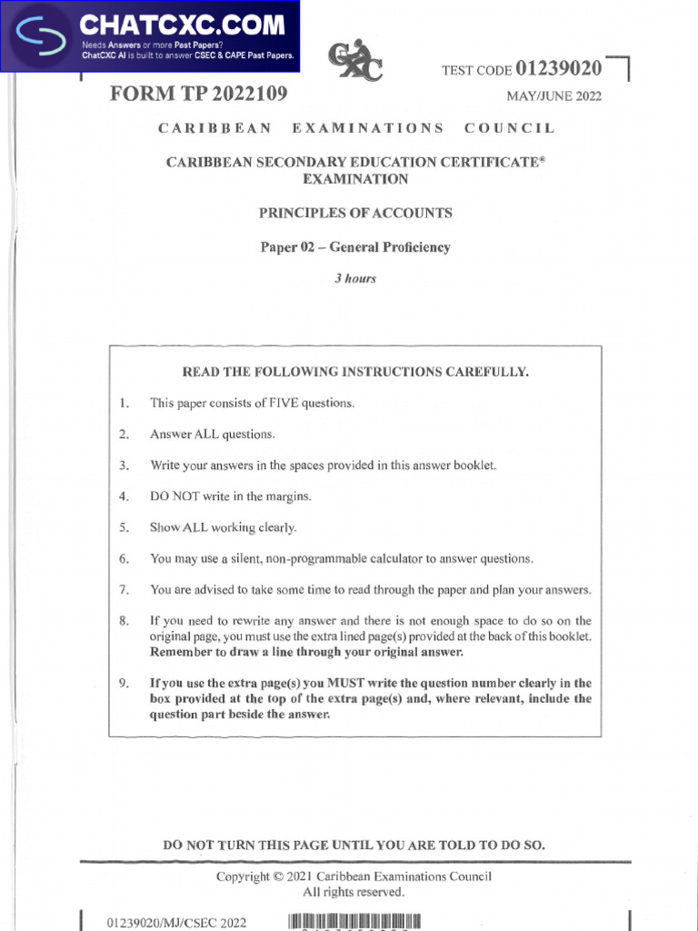CSEC Principles of Accounts P2 2022 | PDF