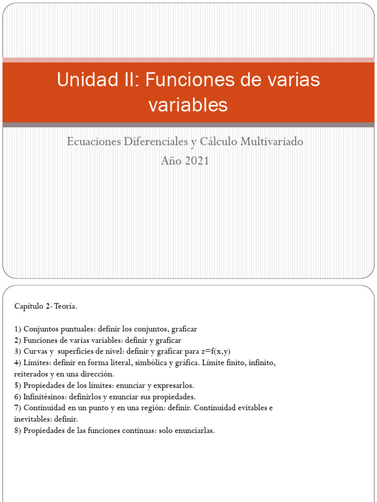 5) Unidad 2 - Funciones de Varias Variables - Parte B | PDF | Función continua | Función ...