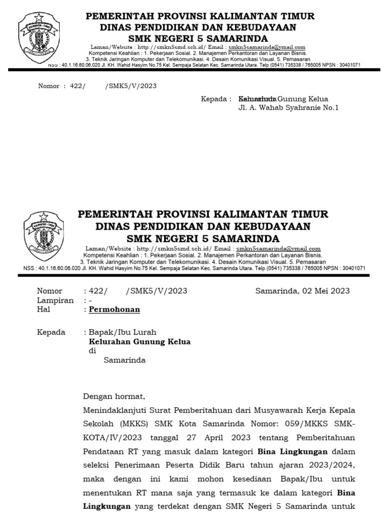 Surat Permohonan Penentuan BL Gunung Kelua | PDF