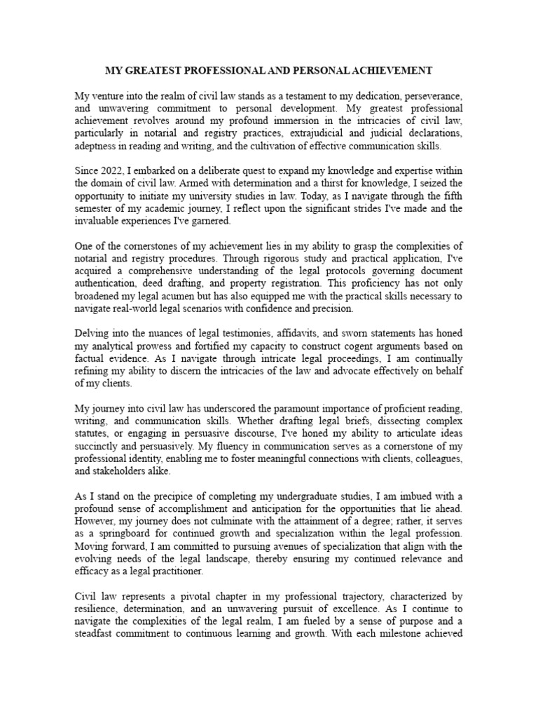 My Greatest Professional and Personal Achievement | PDF