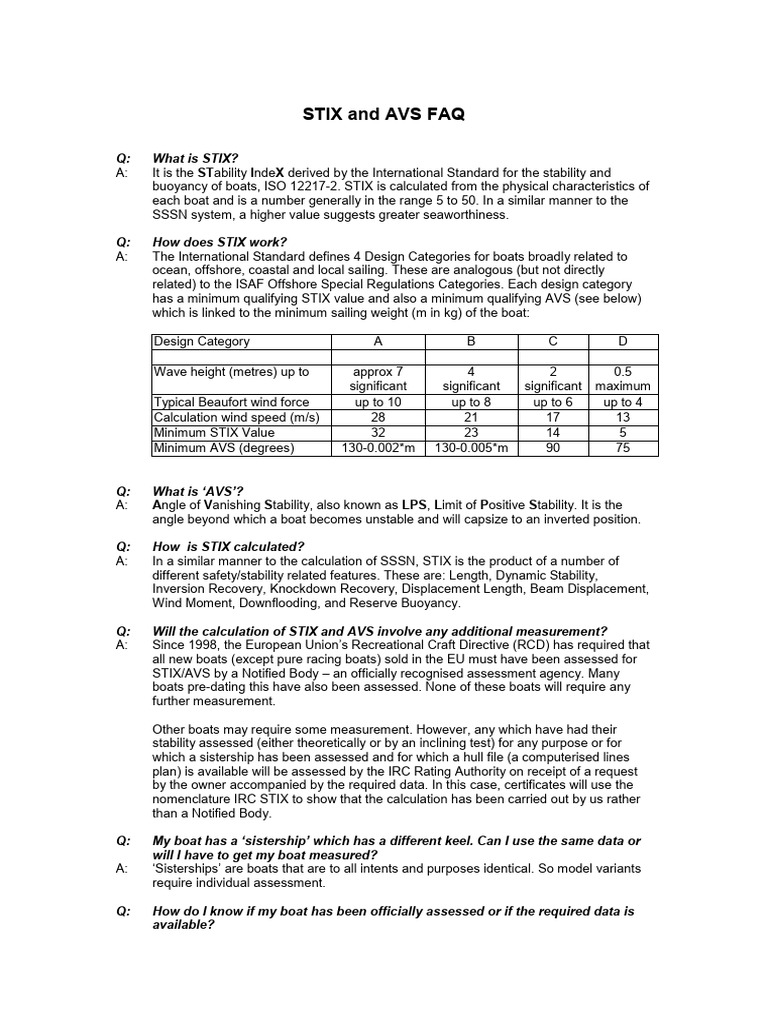Stix Avs Faq | PDF | Boats | International Organization For Standardization
