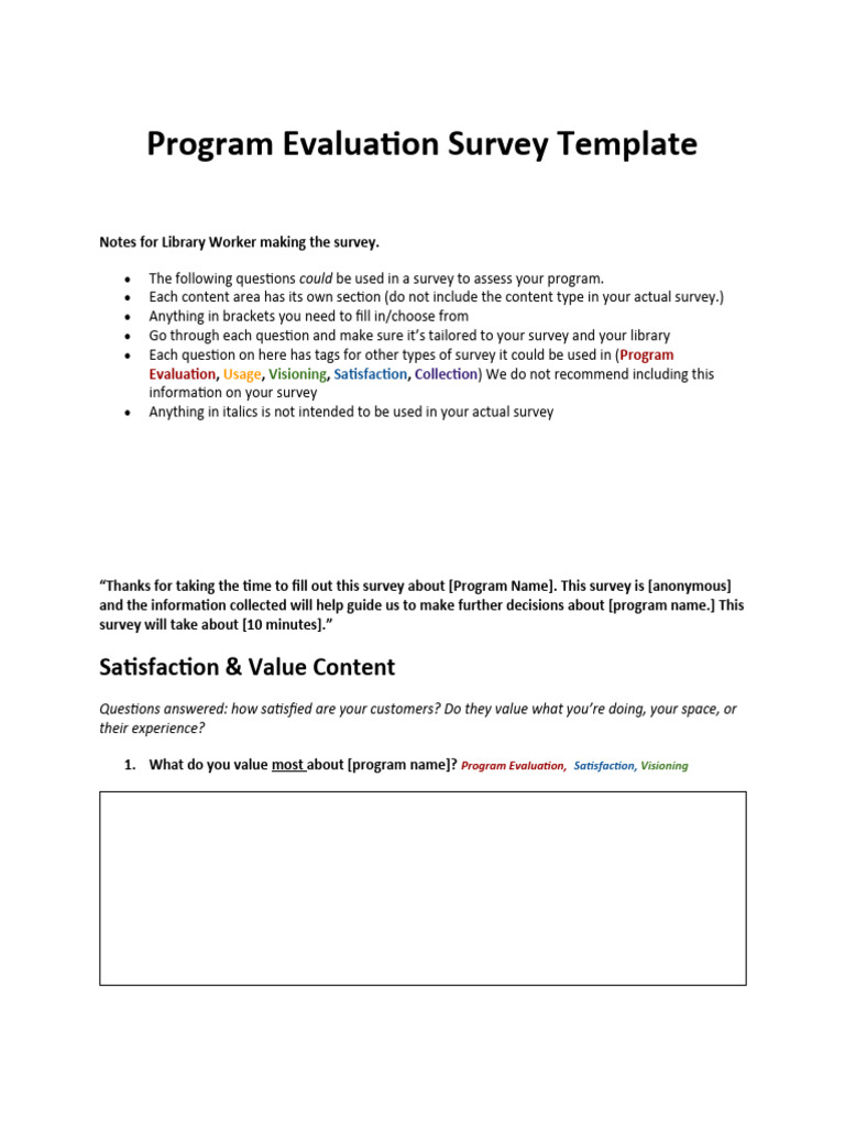 Library Program Evaluation Survey Template | PDF | Program Evaluation ...