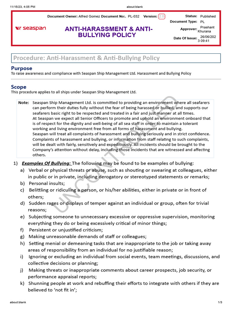Anti-Harassment Policy | PDF | Harassment | Bullying