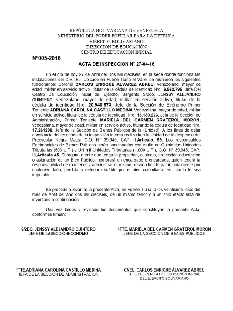 Acta 2016 | PDF | Venezuela | Documento de identidad