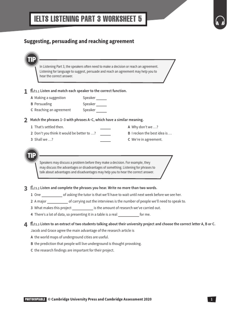 IELTS Listening Part 3 Worksheet 5 | PDF | Cognition