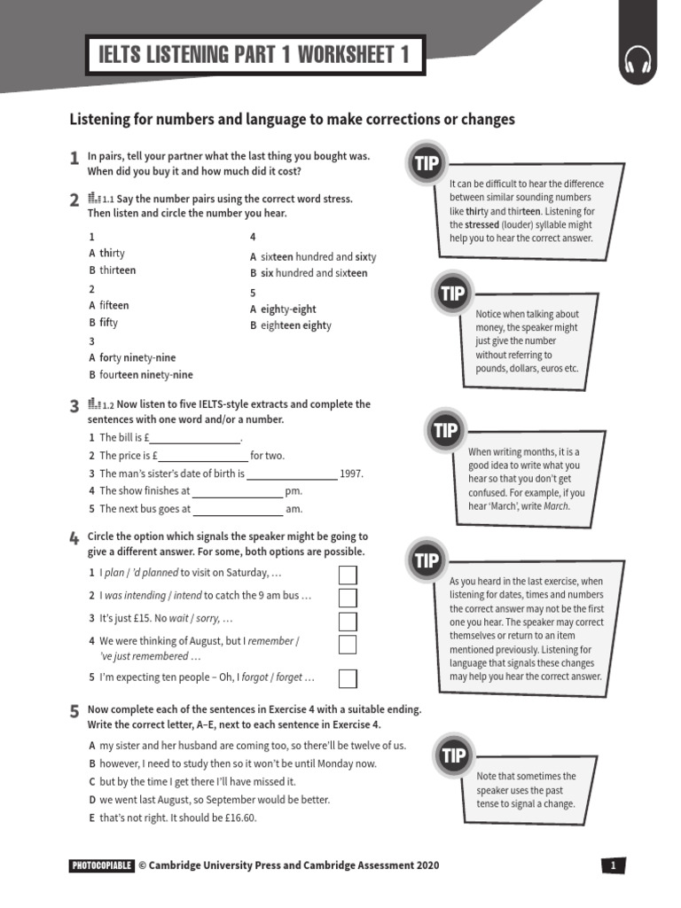 IELTS Listening Part 1 Worksheet 1 | PDF | Linguistics | Languages