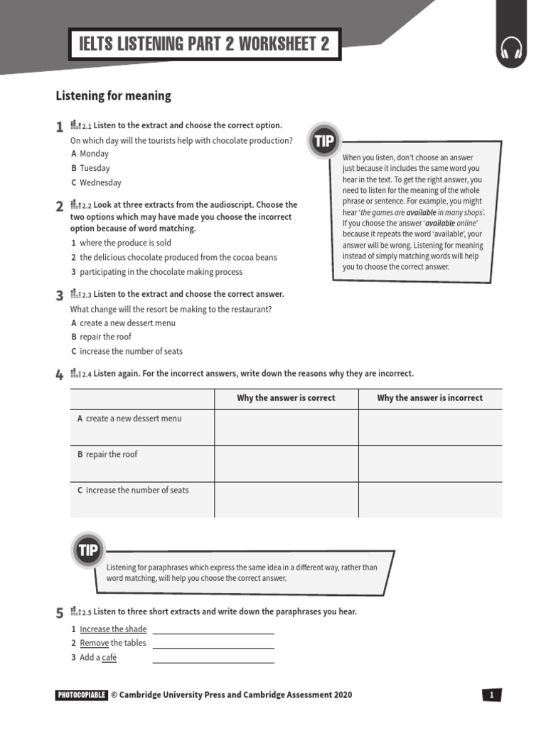 Ielts Listening Part 2 Worksheet 2 Pdf Chocolate