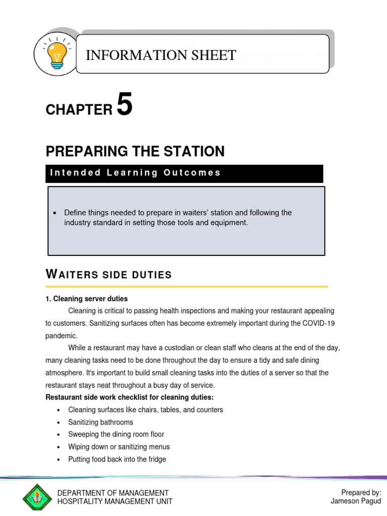 Server Duties & Station Prep Guide | PDF | Waiting Staff | Cookware And ...