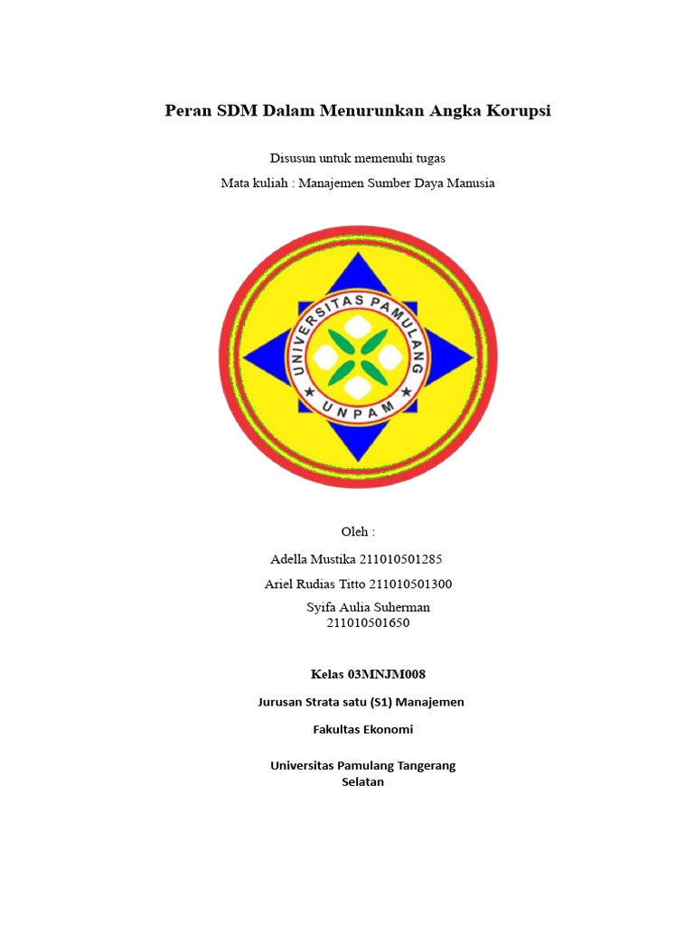 MAKALAH SDM - Peran SDM Dalam Menurunkan Angka Korupsi KELOMPOK 8 | PDF