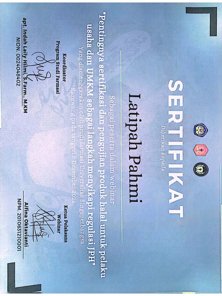 PDF Sertifikat Latipah Pahmi | PDF