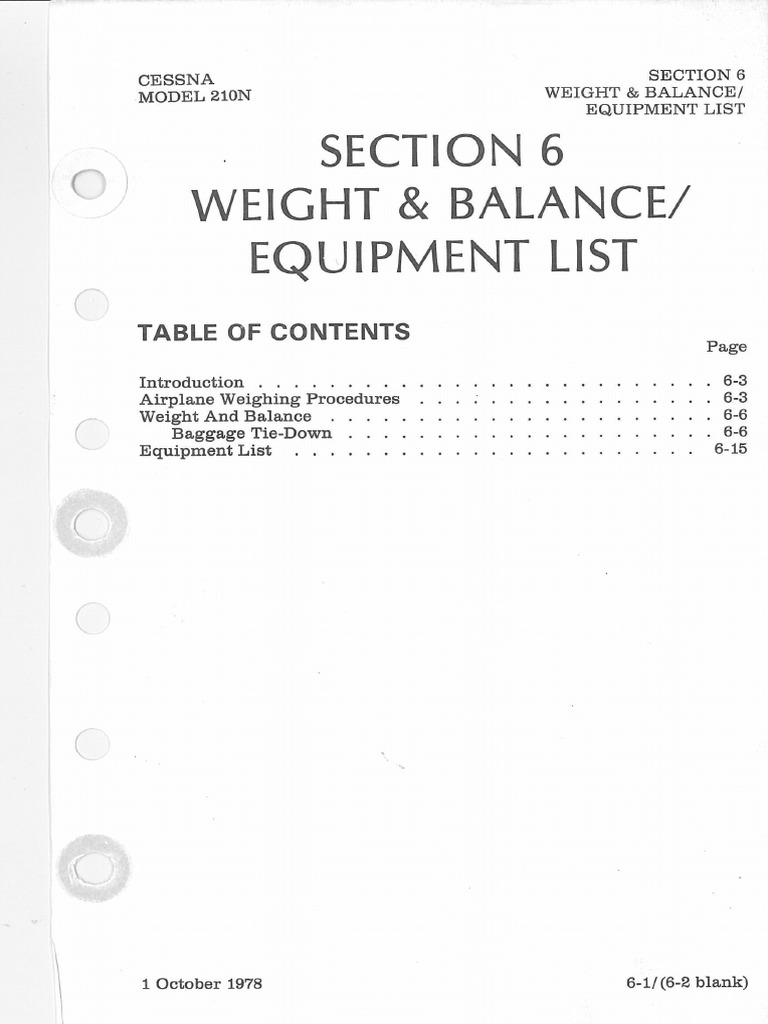 7.pilots Operating Handbook - Weight and Balance Equipment List | PDF