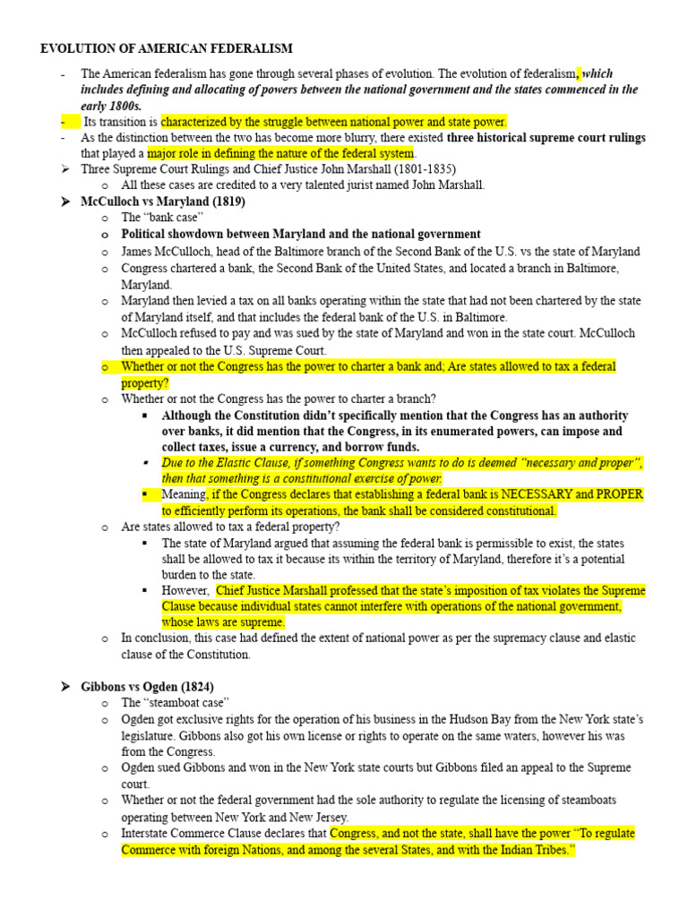 Evolution of Federalism | PDF | Necessary And Proper Clause | Legal ...