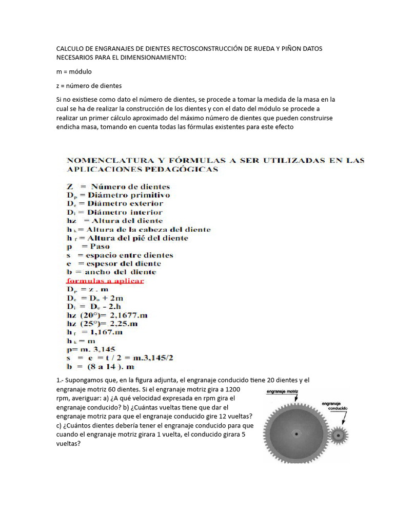 4 ejercicios calculo de engranajes y rt | PDF