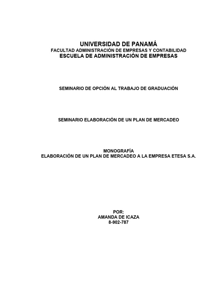 Plan de Mercadeo para ETESA S.A. | PDF | Marketing | Business