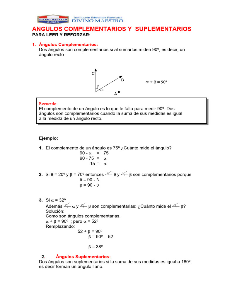 Angulos Complementarios y Suplementarios | PDF