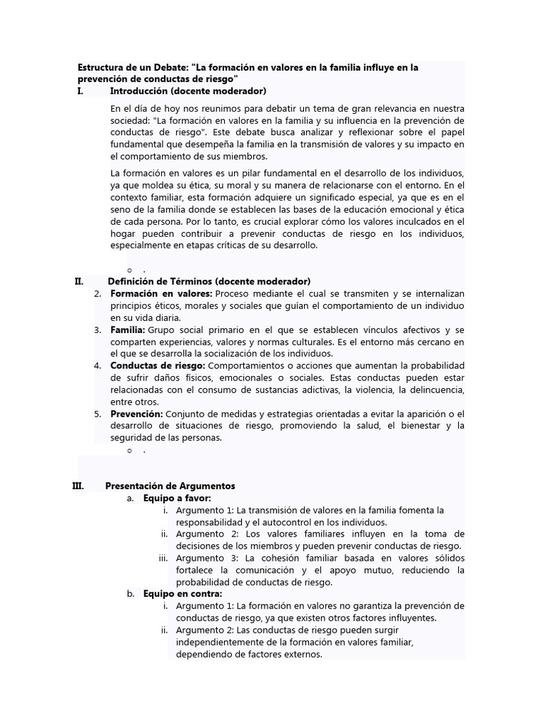 Estructura de Un Debate - 7 de Mayo 2024 | PDF | Comportamiento | Familia