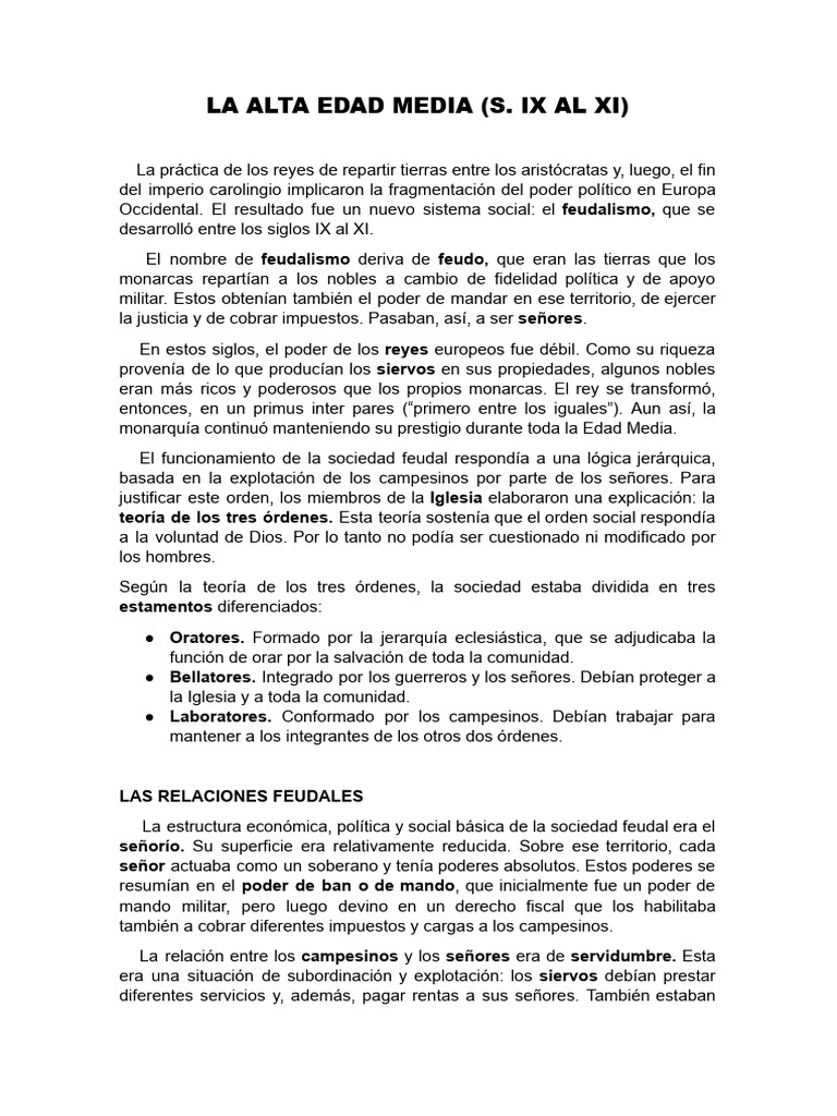 La Alta Edad Media | PDF | Feudalismo | Servidumbre