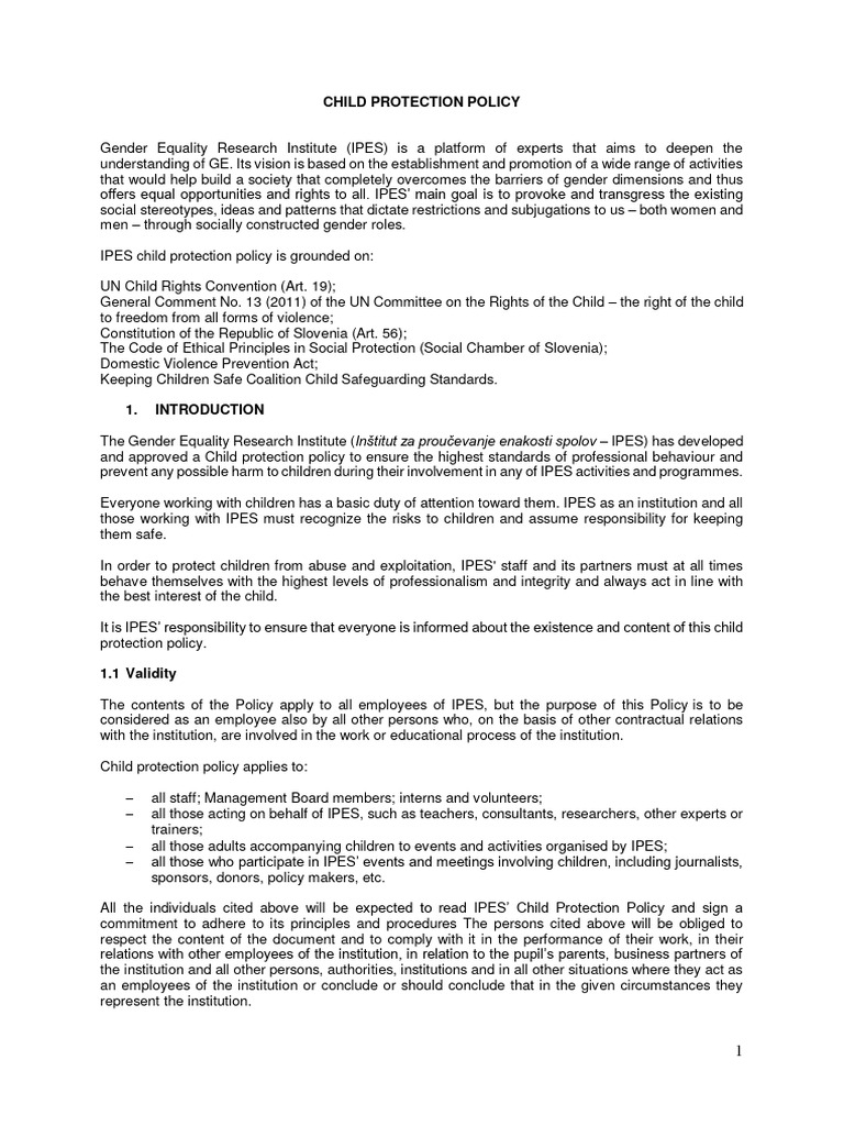 IPES Child Protection Policy | PDF | Child Abuse | Children's Rights