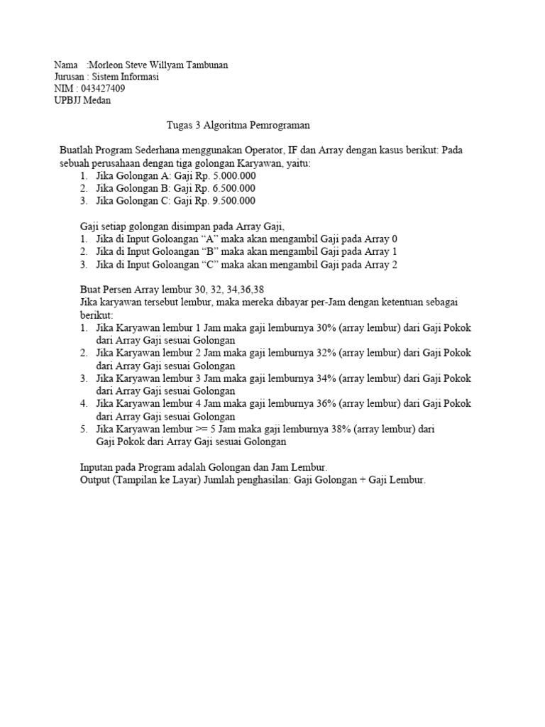 Program Gaji Karyawan Berdasarkan Golongan | PDF
