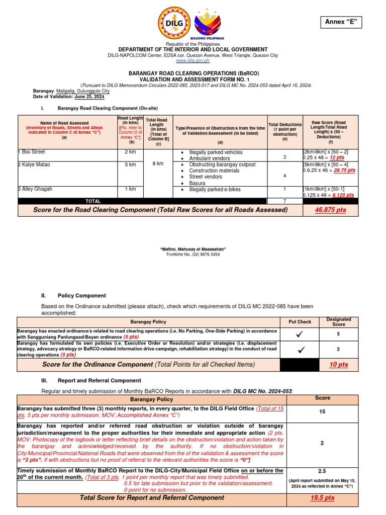 Sample Accomplished Form No. 1 - Annex E - BaRCO Validation and ...