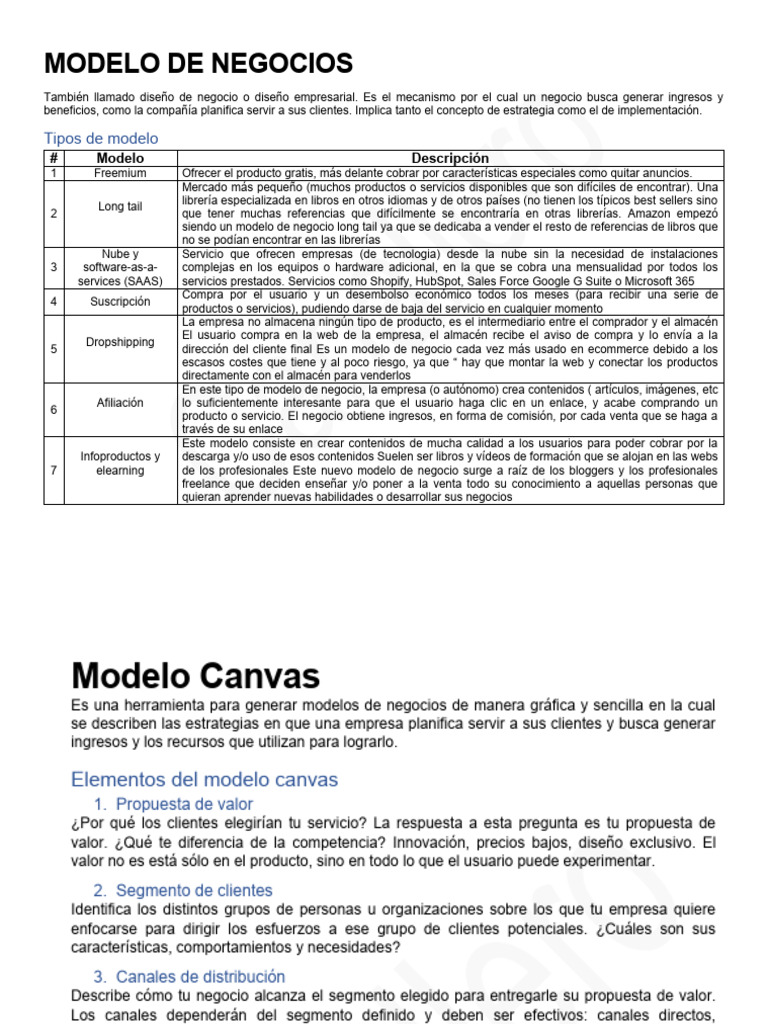 MODELO DE NEGOCIOS | PDF | Business | Marketing