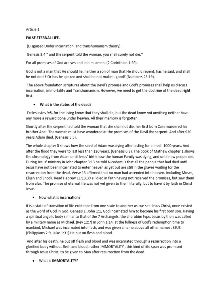 IMMORTALITY | PDF | Eternal Life (Christianity) | Adam