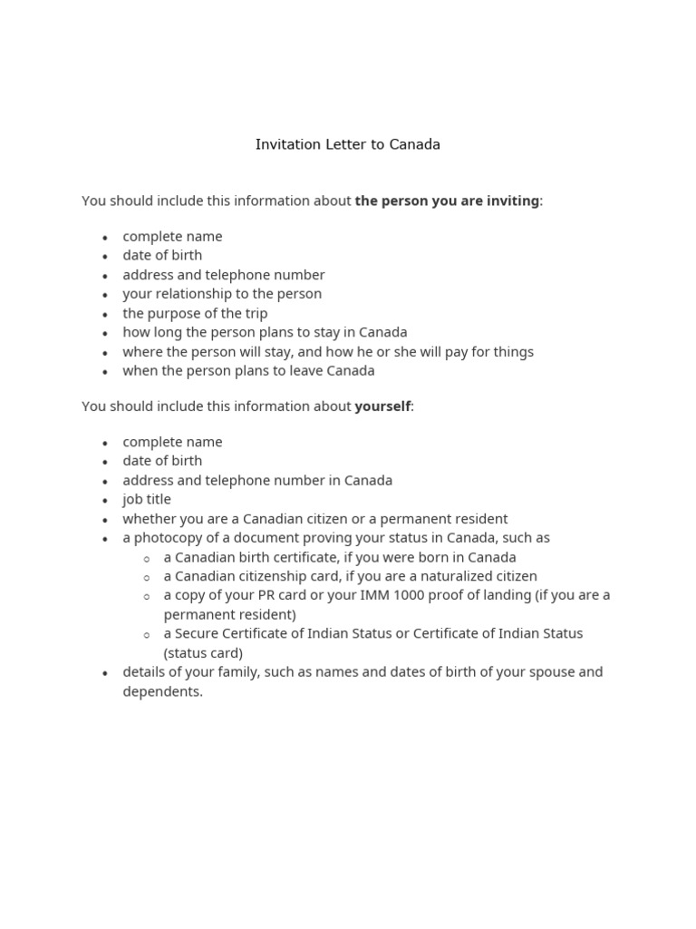 Carta Invitacion A Canada | PDF