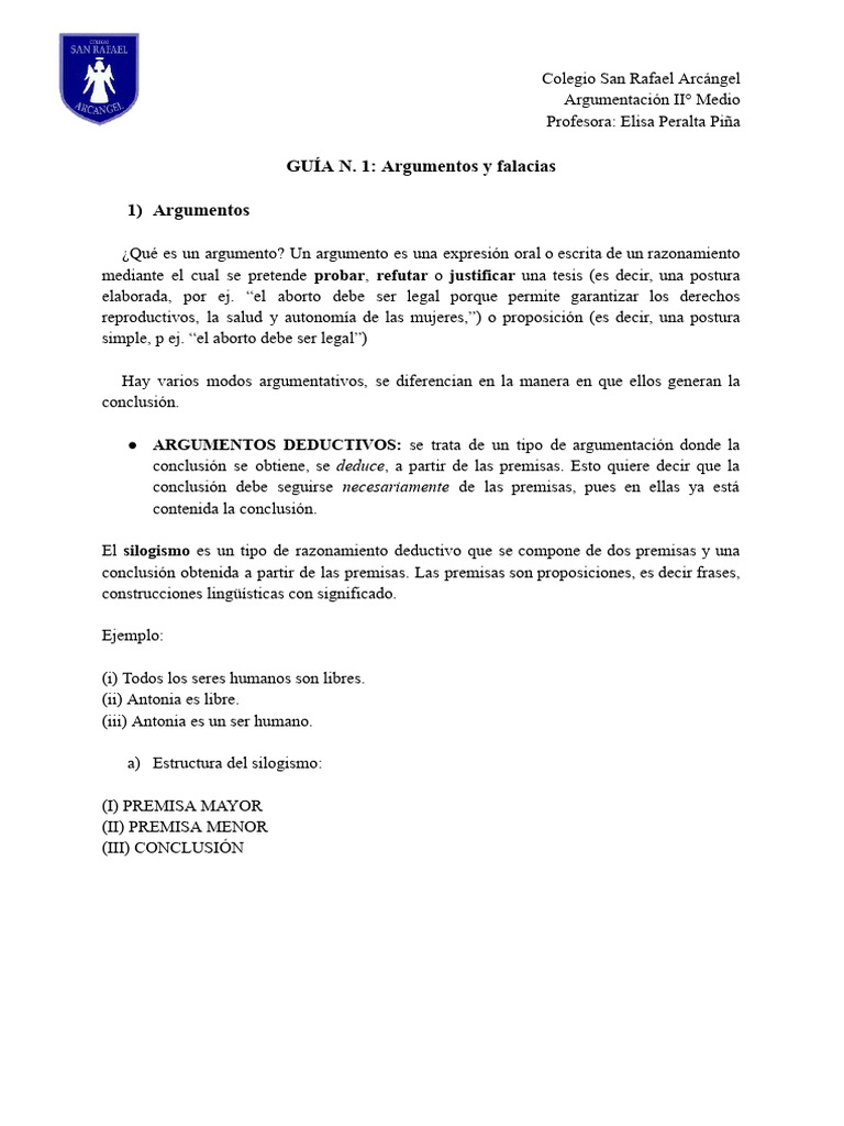 GUÍA N. 1 Argumentos y Falacias | PDF | Falacia | Argumento