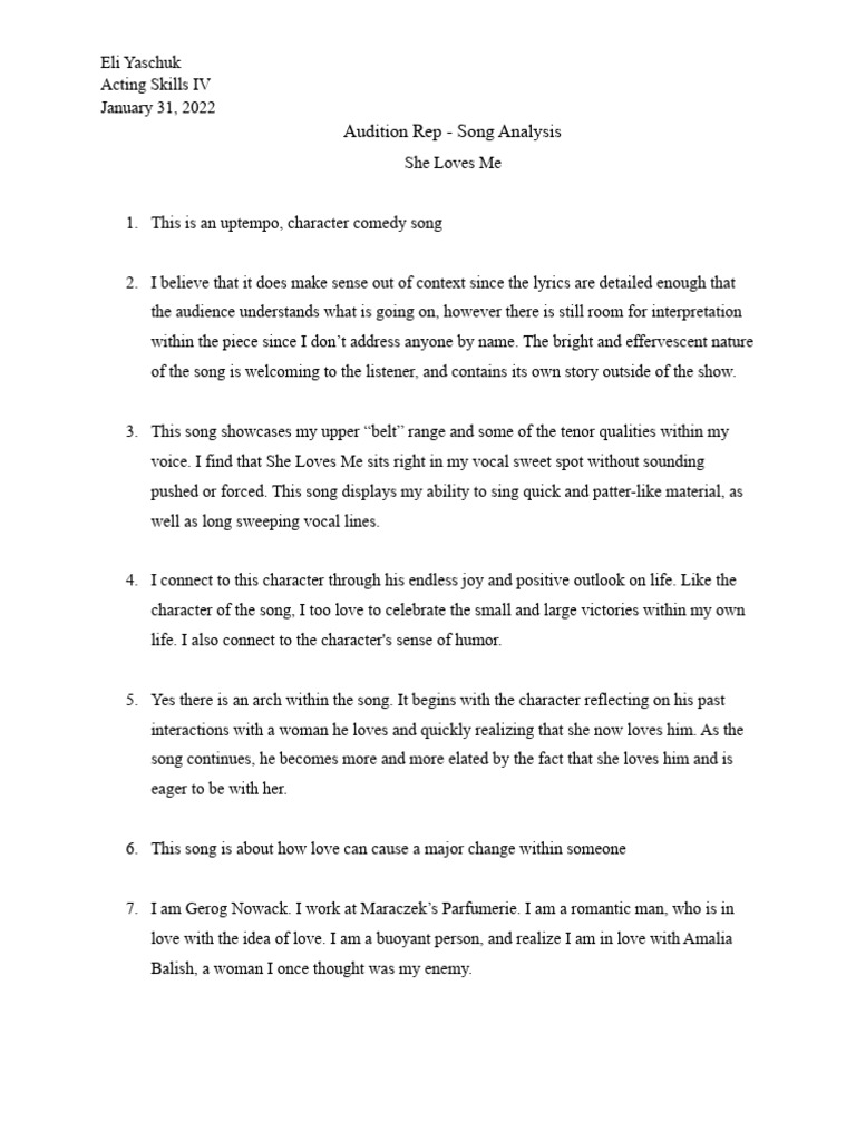 Audition Rep - Song Analysis | PDF