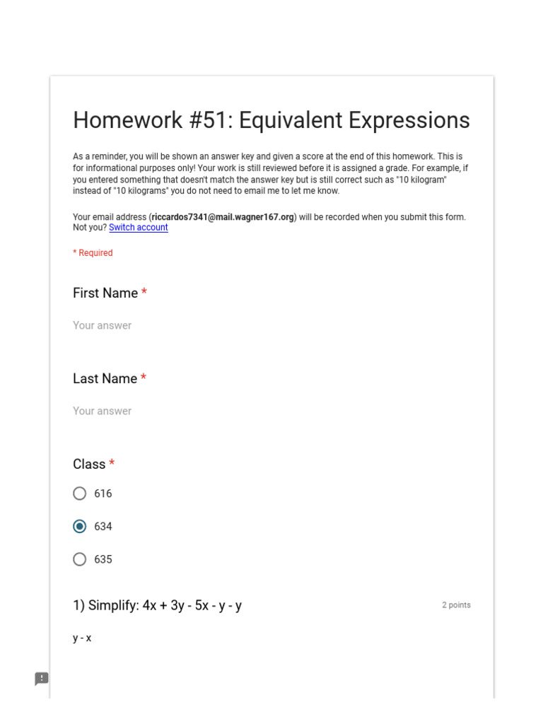 Homework #51 - Equivalent Expressions | PDF
