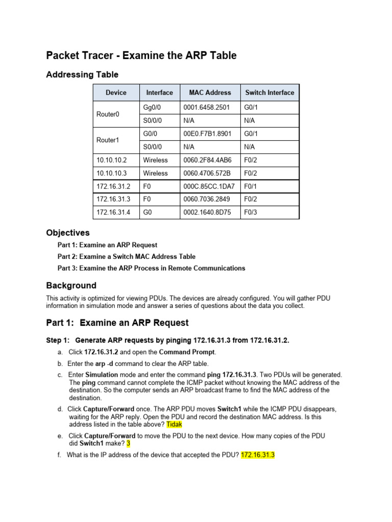 Examine The ARP Table | PDF | Networking Standards | Computer Networking