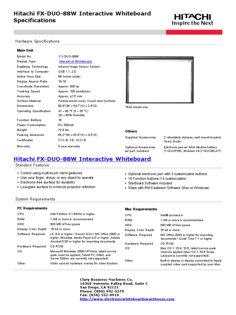 Hitachi FX-DUO-88W Interactive Whiteboard | Download Free PDF ...