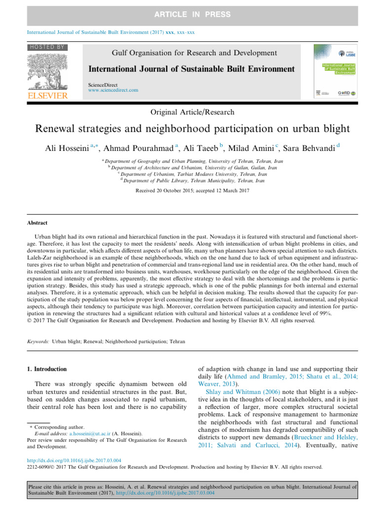 Renewal Strategies and Neighborhood Participation On Urban Blight | PDF ...