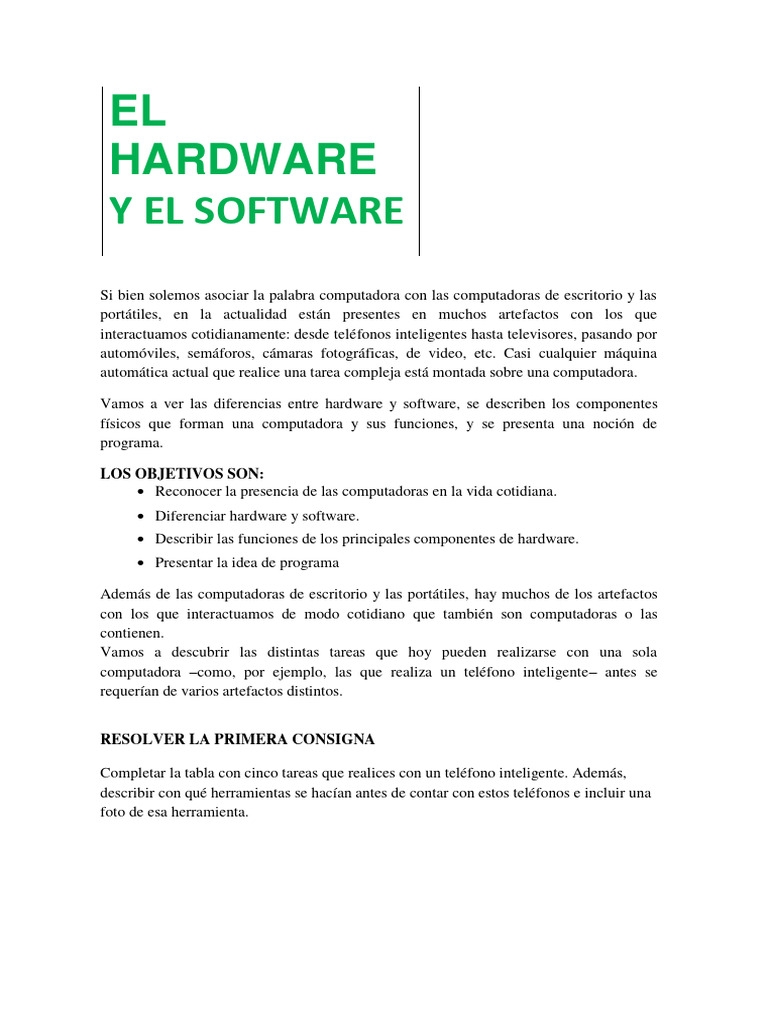 EL HARDWARE y SOFTWARE Part 1 | PDF | Hardware de la computadora | Software