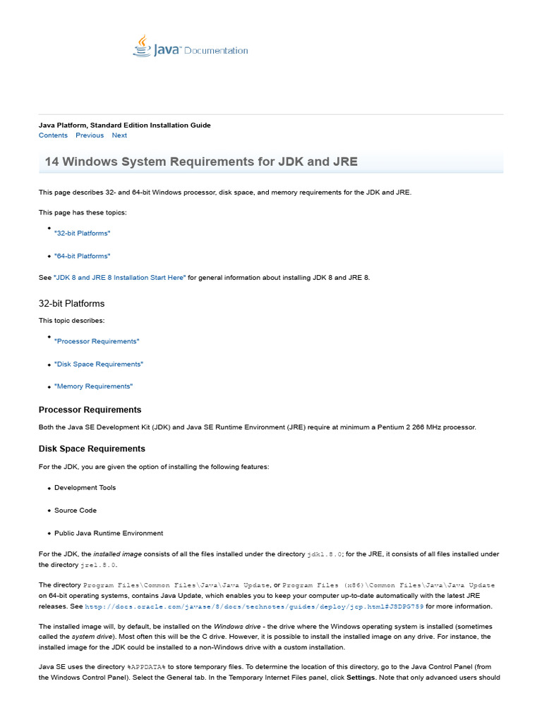 Windows System Requirements For JDK and JRE | PDF | Java (Software Platform) | Java (Programming ...