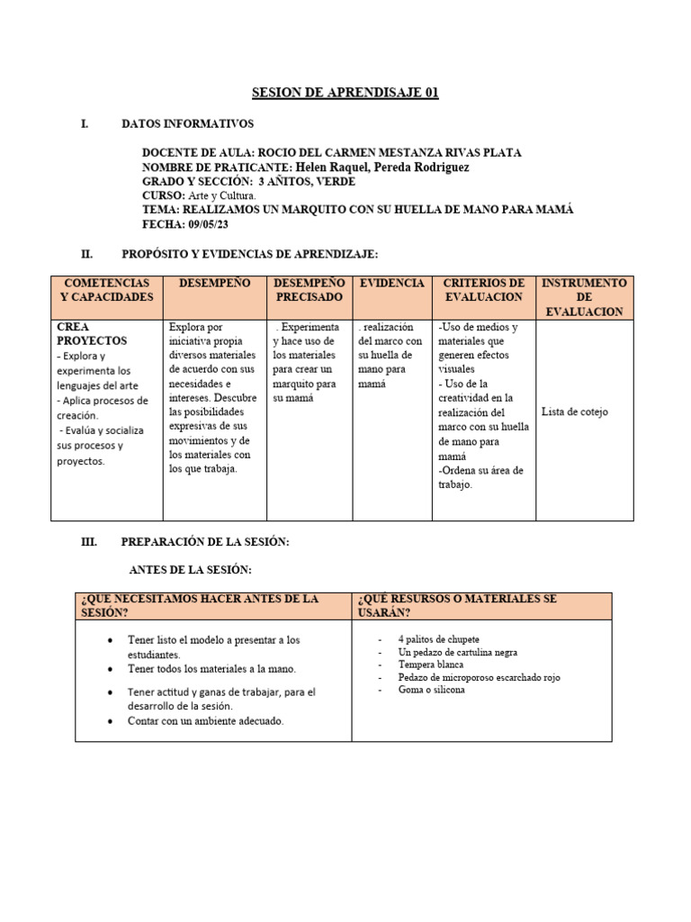 Sesion de Aprendisaje de 3 Años | PDF | Evaluación | Creatividad