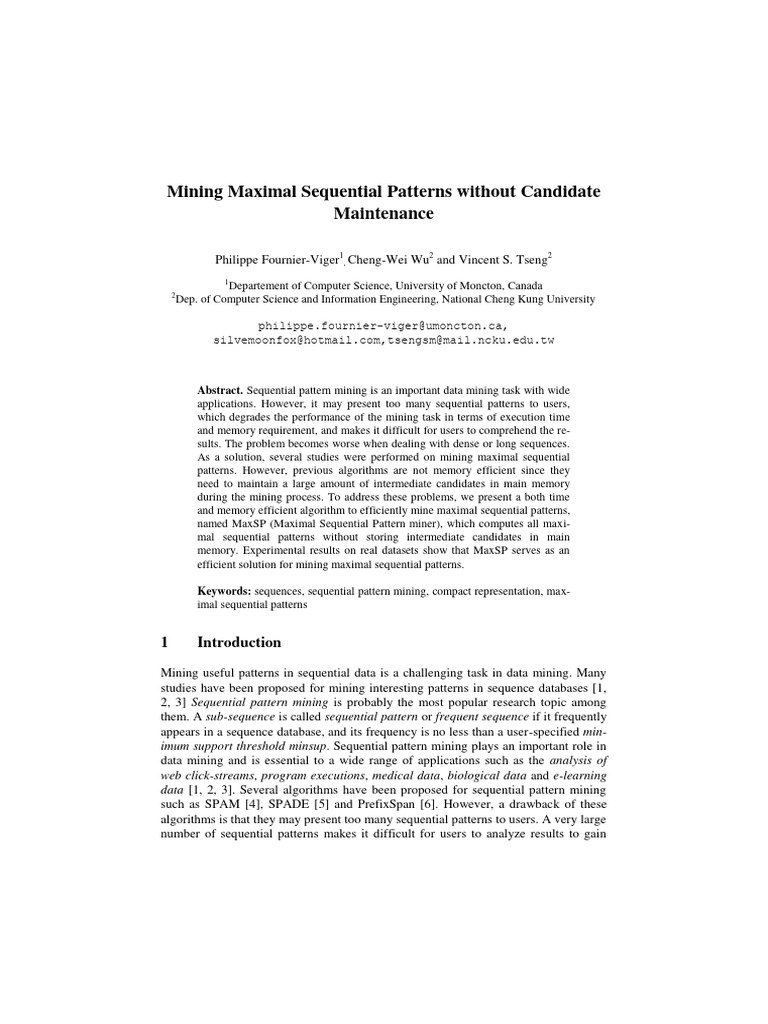 Adma2013 Maxsp Maximal Sequential Patterns Pdf Algorithms Data Mining