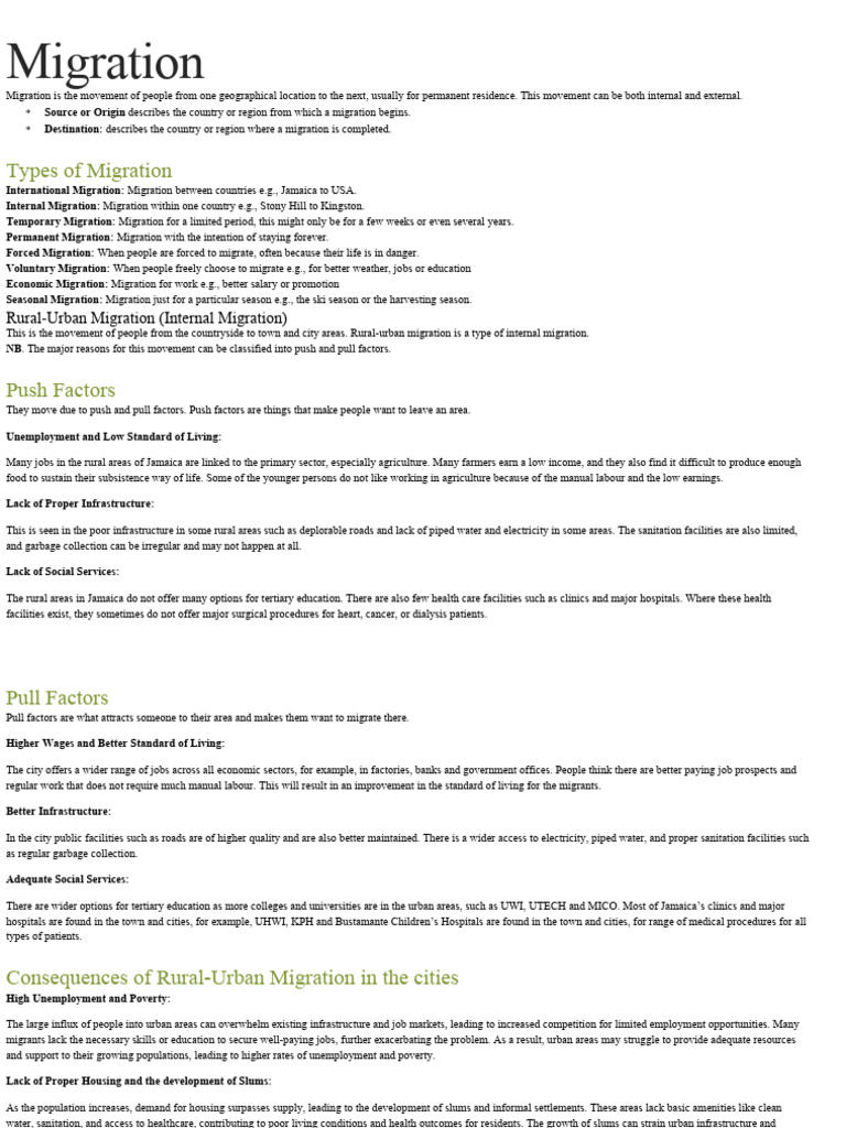 Migration Study Notes | PDF | Human Migration | Immigration