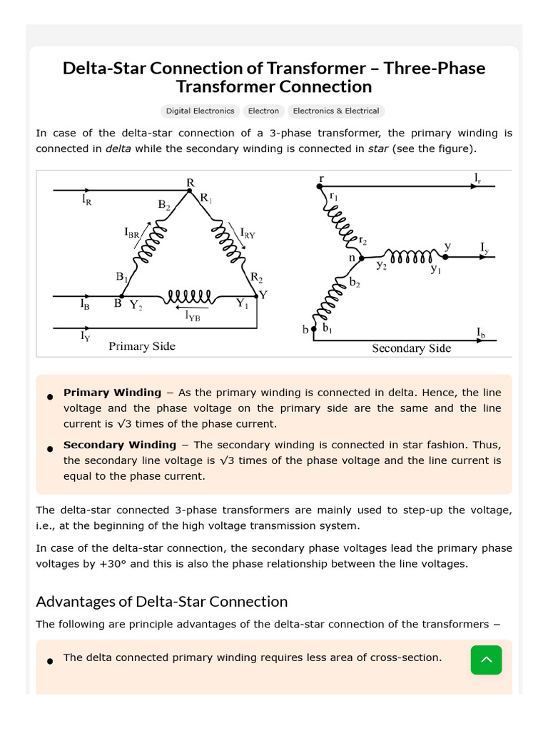 Delta-Star Connection of Transformer - Three-Phase Transformer Connection | Download Free PDF ...