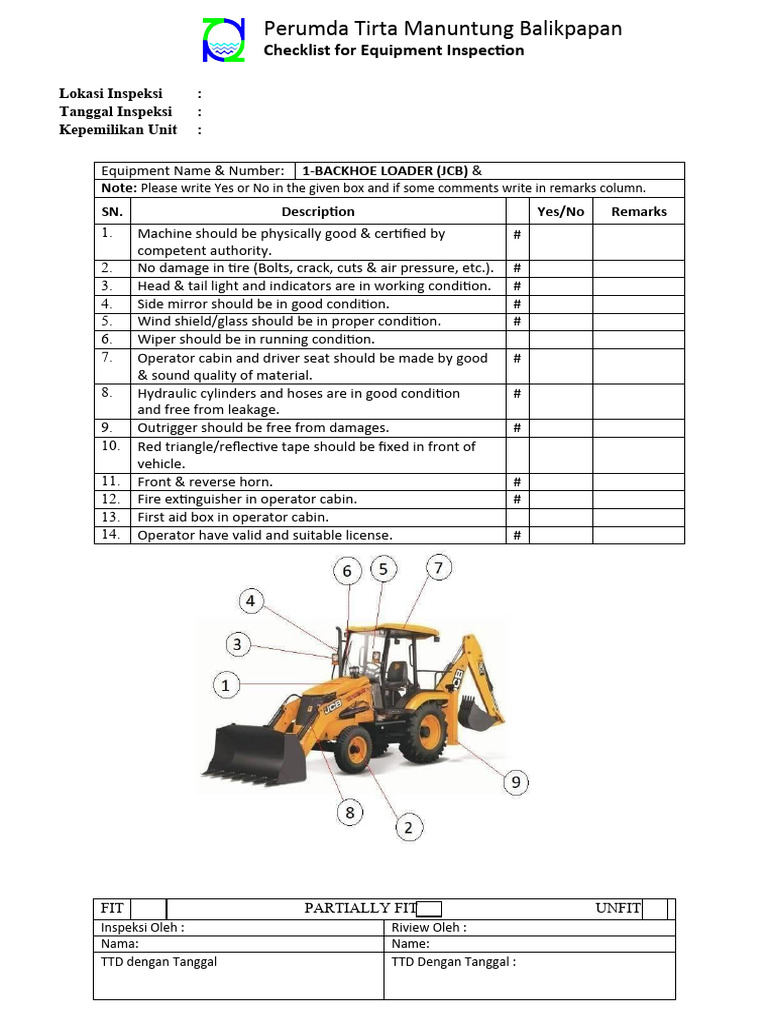 Equipment Inspection Checklist Balikpapan | PDF | Crane (Machine) | Truck