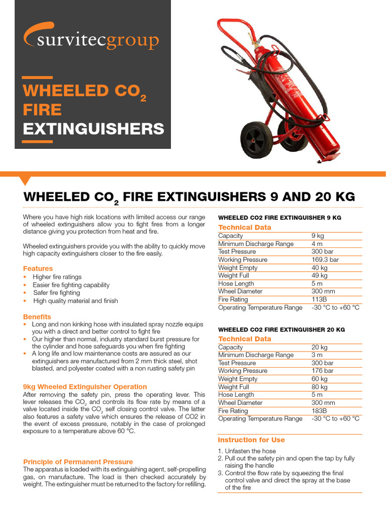 SG Wheeled Co2 Fire Extinguishers Datasheet | PDF | Firefighting | Carbon Dioxide